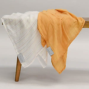 Brilliant Bambino - Baby Swaddle Blanket - 2 Pack | Retro Stripes + Boho Golden Set | Muslin Cotton Blend | Newborn Essentials | Boys & Girls | Hospital Receiving Blanket | Vintage Baby