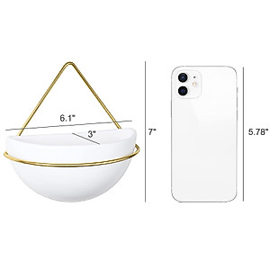 Mkono Ceramic Wall Planter Set of 2 Hanging Planter with Metal Geometric Plant Hanger, Modern Wall Mounted Plant Pot for Succulent Air Plant Cactus Indoor Home Office Decor Gift Idea, Black