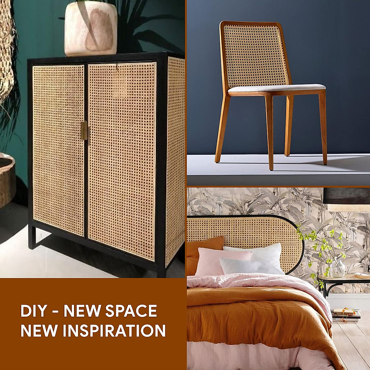 KOLWOVEN 24" Width X 2 Feet Plastic Cane Webbing for Caning Projects Natural Pre - Woven Open Mesh Cane - PE Rattan Cane Webbing Rattan Roll Cabinet Chair (2 FEET)