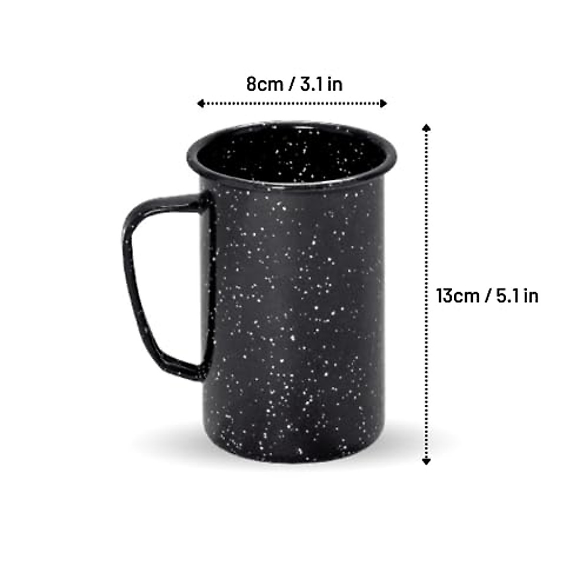 Cinsa 6 Piece Mug Set, 20 oz (Speckled Black), Enamelware mugs for Indoor & Outdoor. Coffee Mugs, Camping, Picnic, Fishing, Farmhouse Kitchen. Durable and Reusable. Suitable for Oven, direct on Fire.
