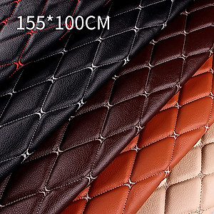 2Pcs Quilted Foam Fabric Faux Leather Thick Sponge Backing Faux Leather Diamond Fluted Car Seating Vehicle Upholstery for Car Headliner, Furniture Upholstery, Headboards, 155x100CM