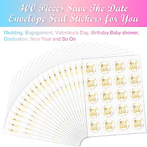 400 Pieces Save The Date Envelope Seal Sticker Party Invitation Label Sticker Gold Foil Transparent Stickers Round Self Adhesive Labels for Wedding Birthday Valentines Baby Shower, 1 Inch