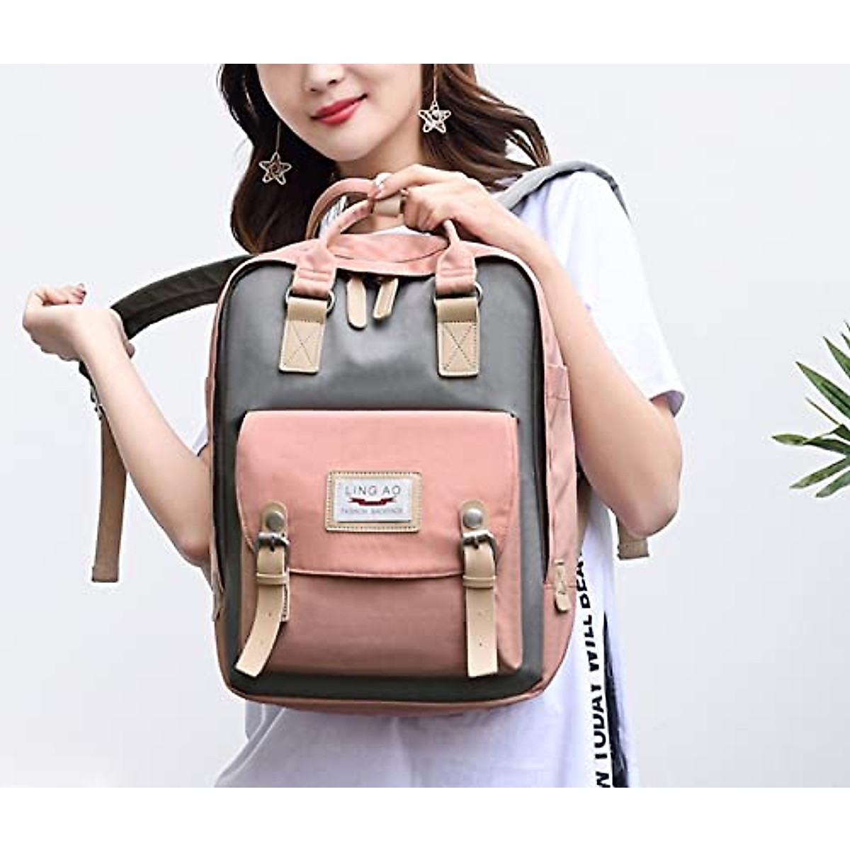 HIQUAY Waterproof Cool Teenage Girls' Backpack Students Backpack Outdoor Daypack - School, Travel, Workbag (pink&grey)