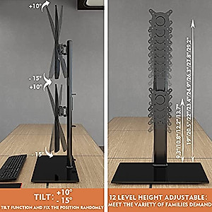 Dual Monitor Stand - Vertical Stack Screen Free-Standing Monitor Riser Fits Two 13 to 34 Inch Screen with Swivel, Tilt, Height Adjustable, Holds One (1) Screen up to 44Lbs HT05B-002