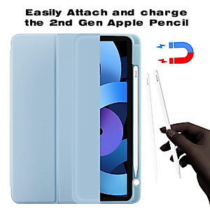 iPad Air 11 Inch Case 2024 / Air 6th 5th 4th Generation 2022/2020 10.9 Inch with Pencil Holder [Full Body Protection + Apple 2nd Pencil Charging and Auto Wake/Sleep] Smart Stand Case (Sky Blue) ﻿
