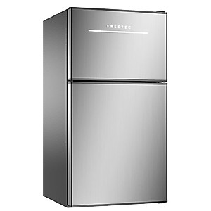 Frestec Mini Fridge with Freezer 3.5 Cu.Ft. 2 Door Refrigerator and Freezer Small Fridge for Bedroom Home Office Dorm, Small Drink Chiller, 37 dB Low Noise, Stainless Steel