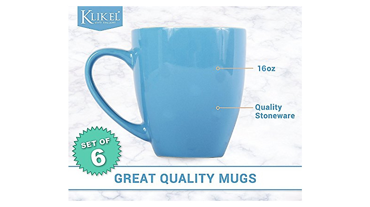 Klikel 6 Colored Coffee Mugs Set - Vibrant & Durable
