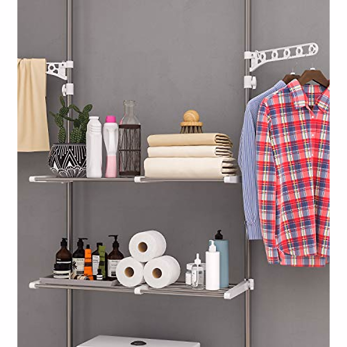 Skywin Over The Toilet Storage Shelf, Easy to Assemble Bathroom Storage, Height and Width Adjustable, Great Toilet Shelf Organizer, No Drill Required (White)