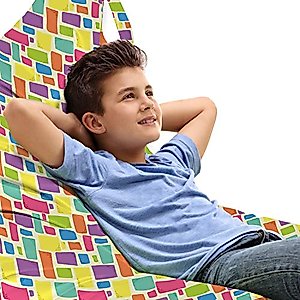 Ambesonne Colorful Lounger Chair Bag, Hipster Funky Mosaic of Color Blocks and Rectangles Cartoon Style Illustration, High Capacity Storage with Handle Container, Lounger Size, Multicolor