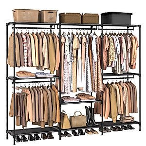 CASAMAYA Clothes Rack, Portable Closet, 80.7 Inch Extra Large Capacity Wardrobe Closet, Clothes Storage Organizer with Shelves and 5 Hanging Rods, Easy to Assembly, Black PCT036B01