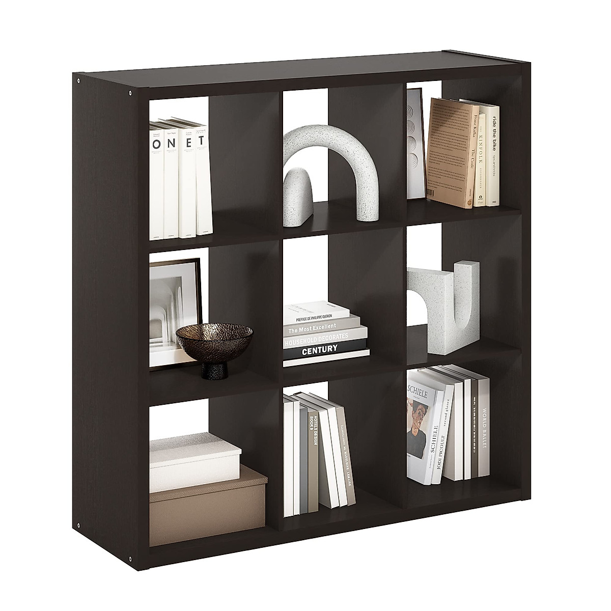 Furinno Cubicle Open Back Decorative Cube Storage Organizer, 9, Dark Oak