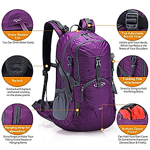 G4Free 45L Hiking Travel Backpack Waterproof with Rain Cover, Outdoor Camping Daypack for Men Women(Purple Red)