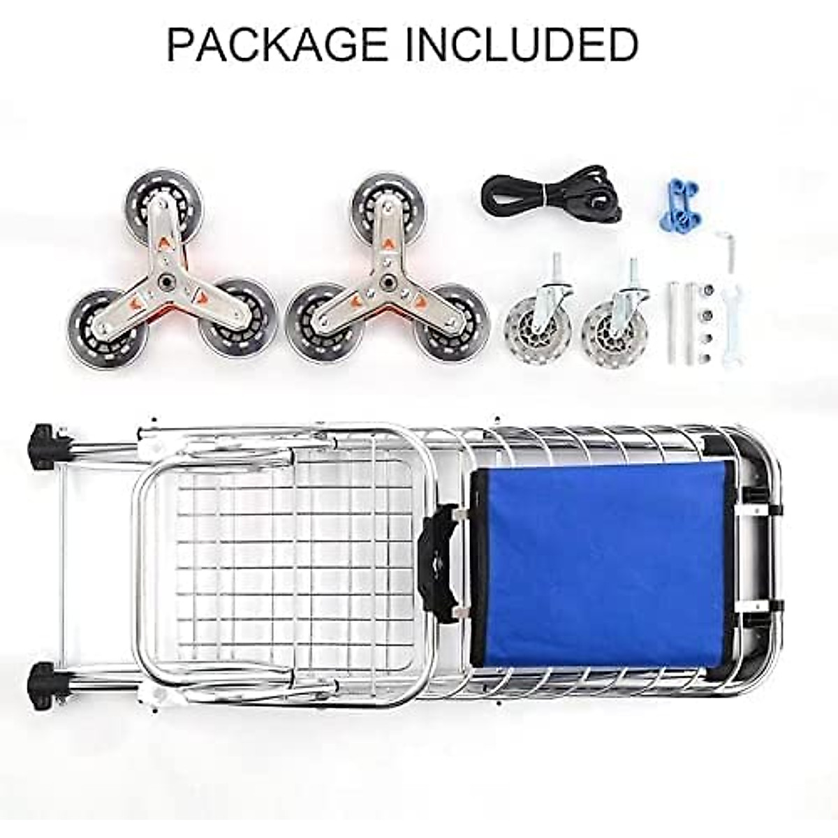 Folding Shopping Cart, Grocery cart on Wheels 35L 110lbs Large Capacity Stair Climbing Trolley w/8 Wheels & Removable Waterproof Oxford Bag Utility Cart (Blue)