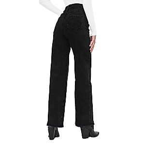 Genleck Baggy Wide Leg Ripped Jeans - Women High Waist Bootcut Loose Straight Jeans Y2K Trendy Denim Pants Trousers