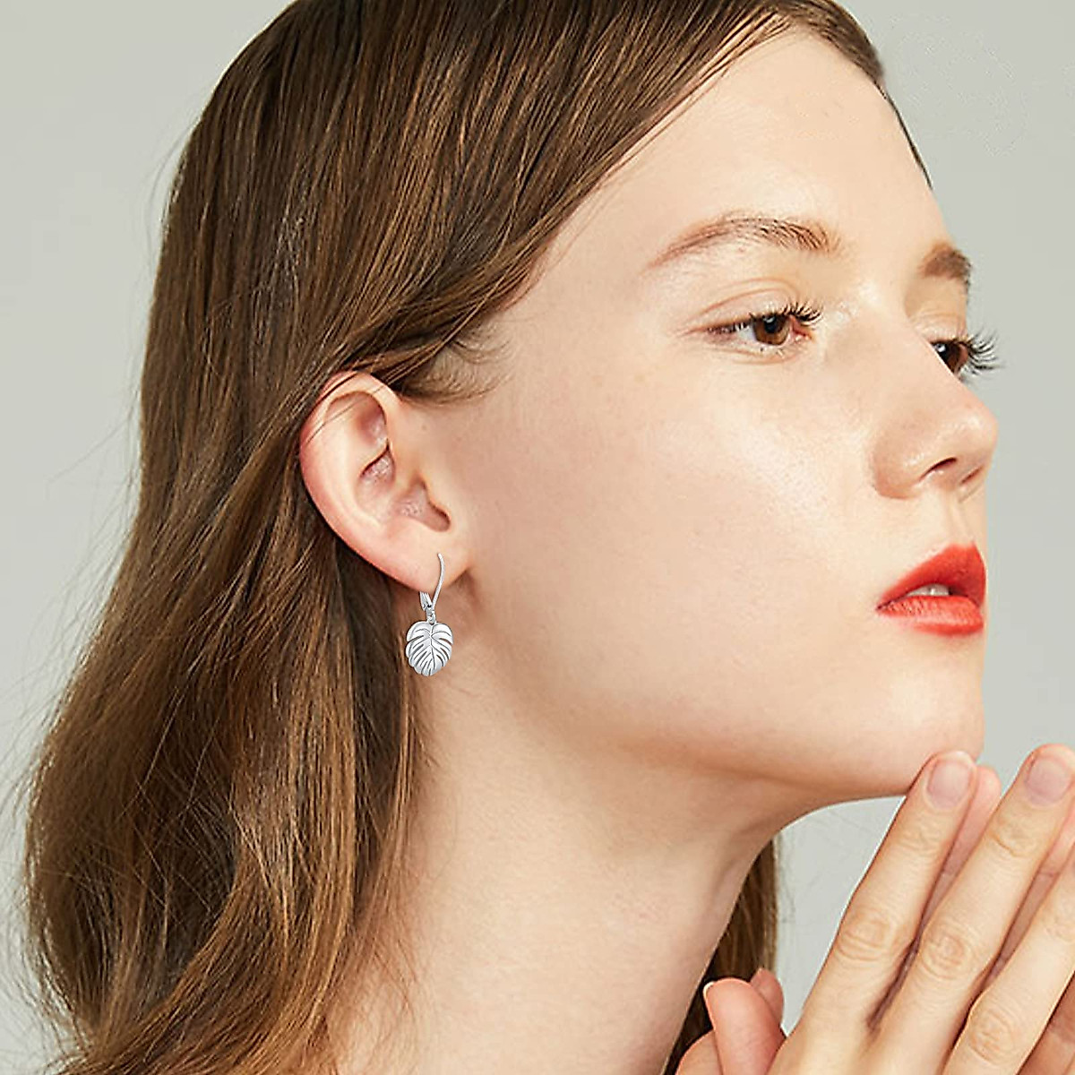Monstera Earrings 925 Sterling Silver Leverback Earrings Palm Leaves Tropical Earrings Plant Dangle Drop Earring for Women Fashion Jewelry