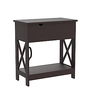 ChooChoo End Table with Charging Station, Narrow Flip Top Side Table with USB Ports & Power Outlets for Small Spaces, Bedside Table with Storage, Nightstand Sofa Table Living room, Bedroom Espresso