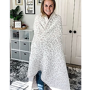 100% Polyester Microfiber Fluffy Leopard Knitted Throw Blanket Super Soft Cozy Lightweight Thick Blanket for Sofa Couch Bed 51"X71" Stone /Cream¡­