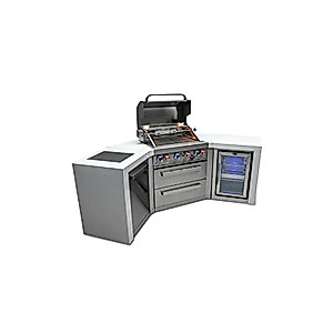Mont Alpi MAi400-D45FC 32-Inch 4-Burner 78000 BTU 45-Degree Deluxe Stainless Steel Island Outdoor Kitchen Gas Barbecue Island Grill + Compact Refrigerator Wine Cooler + Infrared Side Burner
