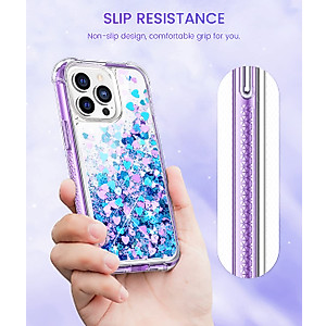 Caka for iPhone 14 Pro Max Case Glitter for Girls Women with Built-in Screen Protector Liquid Quicksand Protective Shockproof Full Body Phone Case for iPhone 14 Pro Max 6.7’’ Blue Purple
