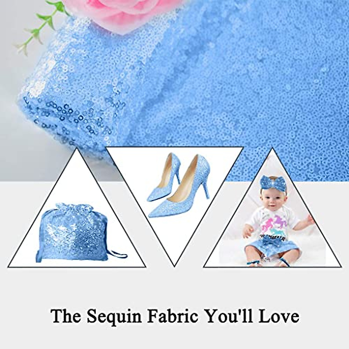 Fabric by The Yard Sequin Fabric Glitter Fabric Shower Curtain Lining Fabric by The Yard for Dress Clothing DIY Sewing Material (2 Yards, Blue)