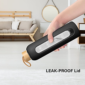 Sursip 32oz Motivational Glass Water Bottle with Time Marker, Silicone Sleeve, and Bamboo Lid - 1 Liter Reusable Drinking Bottle with Ice Cube Tray, Leak-Proof Design