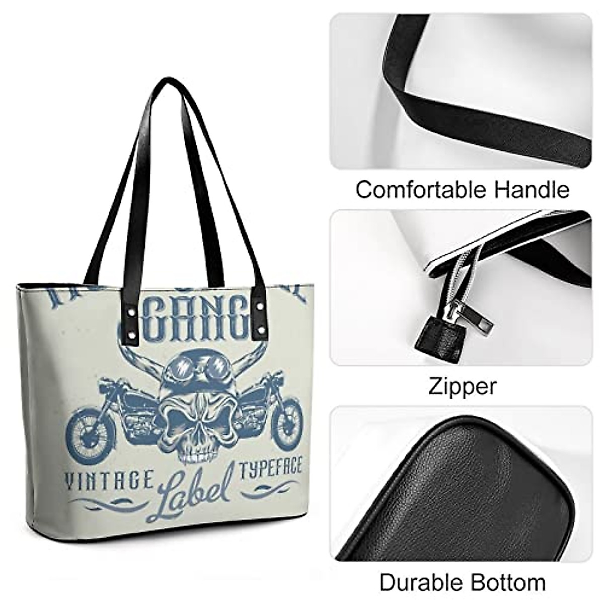 Womens Handbag Skull Motorcycle Leather Tote Bag Top Handle Satchel Bags For Lady