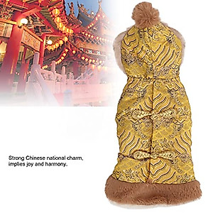GLOGLOW Dog Costume Tang Suit, Chinese Style Pet Clothing Winter Thickened Warm Dog Cheongsam Satin Clothes with Hat for Small Dogs Puppy Cats