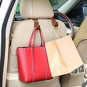 Osilly Car Seat Headrest Hook, 4 Pack Auto Seat Hanger Storage Organizer for Purse Handbag Coats Grocery Bags, Automotive Interior Accessories, Universal Vehicle Backseat Hanging Hook (Brown)