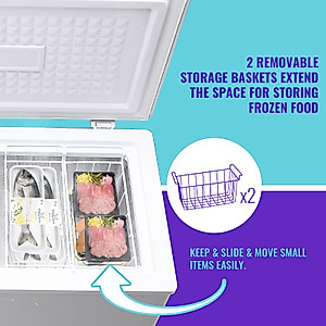 DEMULLER Chest Freezer, Small Deep 4.0 Cubic Feet White Freezing Machine, Compact Top Open Door with Electronic Panel, Temp Range -12 ℉ to 50 ℉, Two Storage Wire Baskets, Manual Defrost