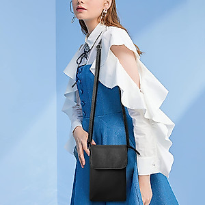 WITERY Leather Crossbody Cell Phone Purse for Women- Black Lightweight Small Cross Body Cell Phone Wallet Pouch Shoulder Bag with Shoulder Strap