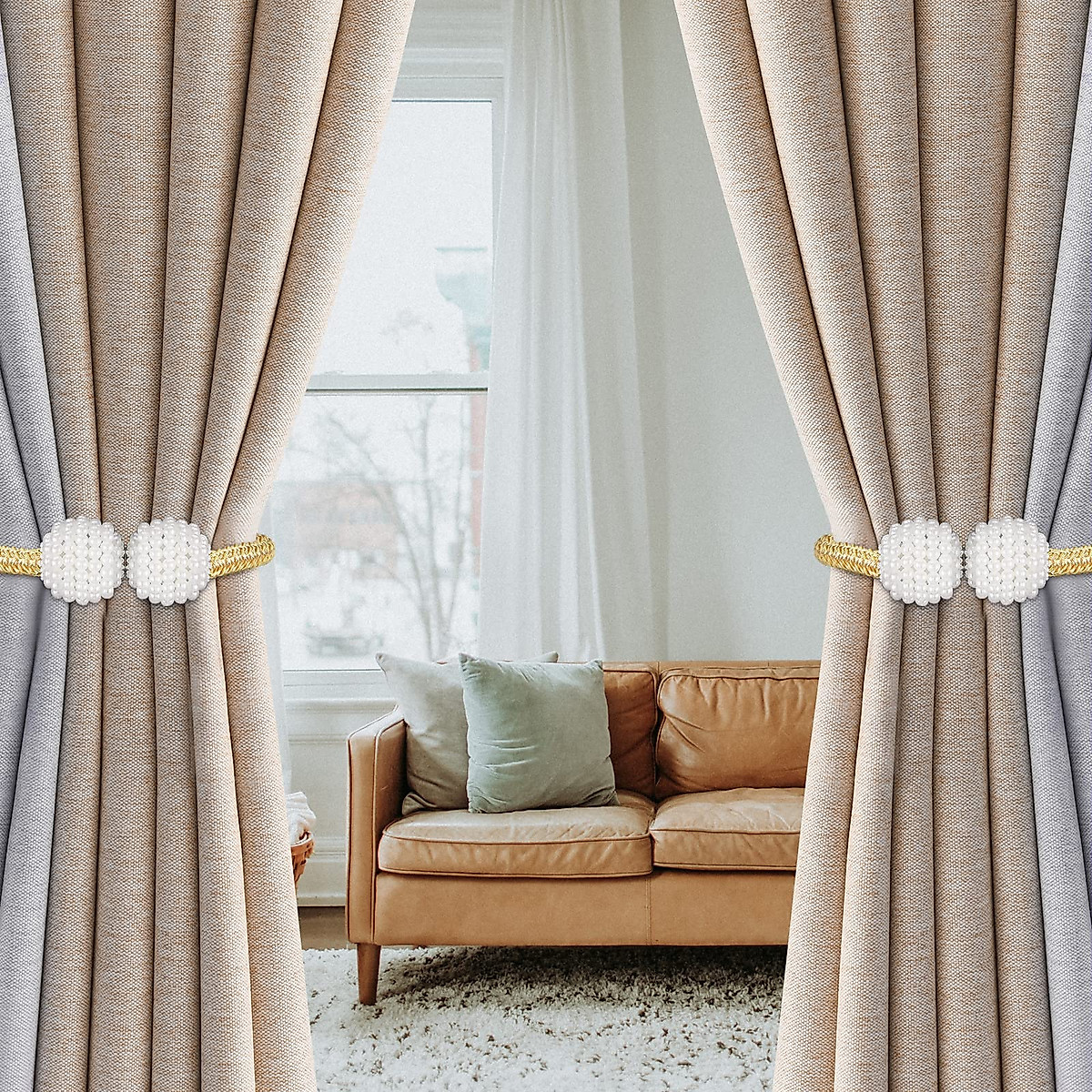 8 Pack Magnetic Curtain Tie Backs with Pearls,Modern Curtain Holdbacks Strap,Decoration for Kindergarten,Outside and Inside Drapes