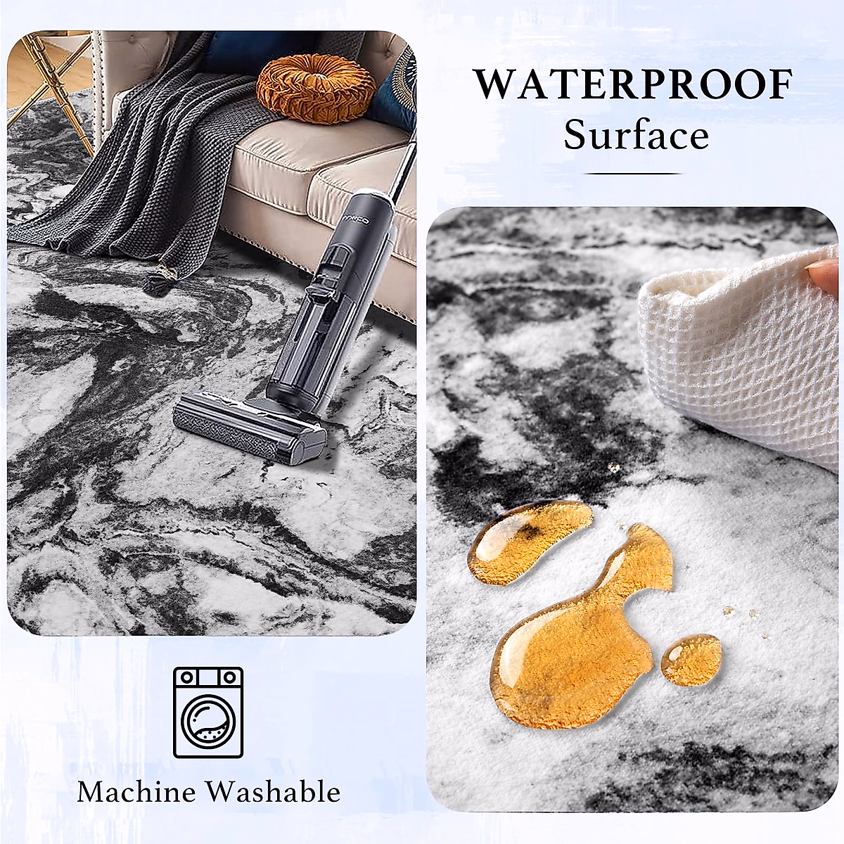 Baauye Washable Rug, Ultra Soft Area Rug 5x7, Non Slip Abstract Rug Foldable, Stain Resistant Rugs for Living Room Bedroom, Modern Fuzzy Rug(Gray, 5'x7')