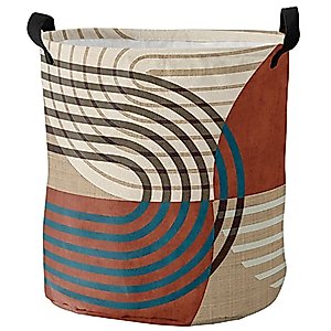 Boho Geometric Large Laundry Basket, Waterproof Laundry Hamper for Baby Clothes, Middle Century Abstract Art Aesthetics Foldable Laundry Baskets with Handles, 13.8''x17''