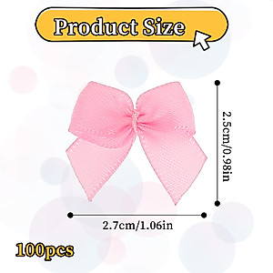 Mini Bows, 100 Pcs Pink Ribbon Bows 1 Inch Satin Ribbon Twist Tie Bows Tiny Premade Craft Bows for DIY Sewing Crafts Gift Wrapping Basket Wedding Birthday Christmas Party Scrapbooking Decorations