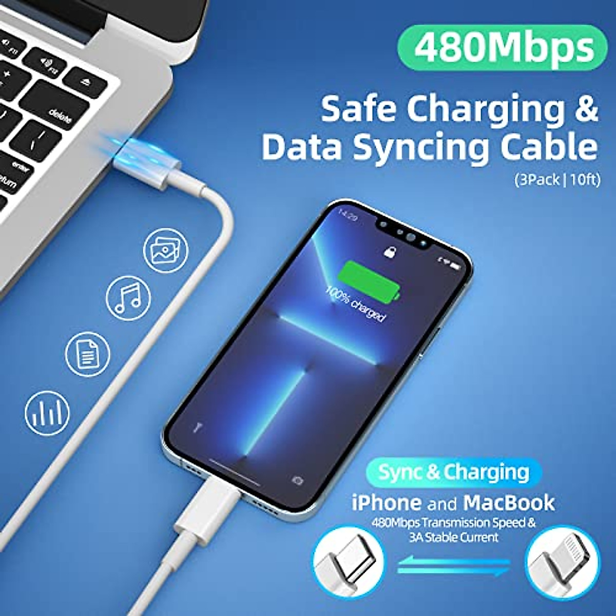 3-Pack iPhone 14 13 12 11 Fast Charger [Apple MFi Certified] 10FT iPhone Fast Charging 20W PD USB C Wall Charger Block USB C to Lightning Cable Fast Chargers for iPhone 14Pro/13Pro/12 Pro/11Pro/XS/XR