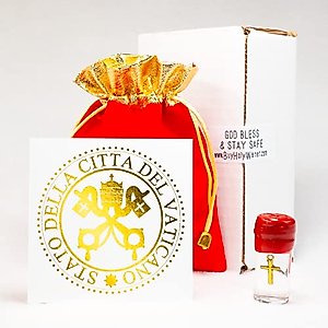 Holy Water 10ml Vial ✞ The ONLY Authentic Certified Holy Water ✞ Blessed Pope Francis Direct from Vatican City ✞ Baptism, Wedding, Exorcisms, Christen, Evil Spirits, Prayer Wax Sealed Hanging Cross