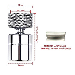 COOLWEST 2-Flow Stainless Kitchen Sink Aerator,360-Degree Swivel Faucet Aerator Dual Sprayer, with Gasket Faucet Replacement Part - 55/64 Inch-27UNS Female Thread