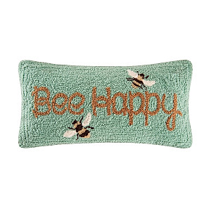 C&F Home Bee Happy Bumble Bee Green Yellow Garden Summer Decor Decoration Handmade Hooked Handmade Small Petite Accent Throw Pillow 10" x 20" Yellow