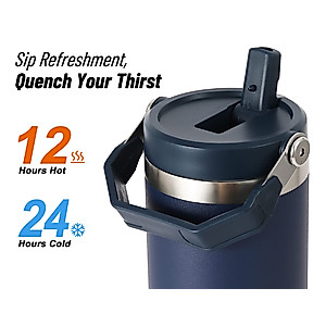 DLOCCOLD 30 oz Stainless Steel Tumbler with Flip Straw & Handle, Insulated Leak Proof Water Bottle with Sip Lid for Home, Office, Car, Sports, Outdoors, Reusable Cup with Straw, Cup Holder Friendly