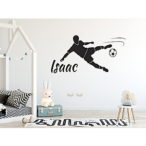 Custom Name Soccer Player Wall Decal - Soccer Wall Sticker - Wall Decal for Home Nursery Decoration (Wide 20"x9" Height Inches)