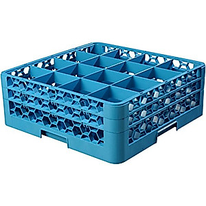 Carlisle FoodService Products RG16-214 FBA_RG16214 16 Compartment Glass Rack with 2 Extenders, 7.12", Blue