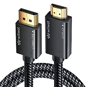 WitWot 4K@30Hz DisplayPort to HDMI Cable Adapter, 6ft, Gold Plated Nylon Braided High Speed (1440P 60Hz, 1080P 120Hz) Uni-Directional DP PC to HDMI Display Cord Compatible/w Dell, HP, Lenovo and More