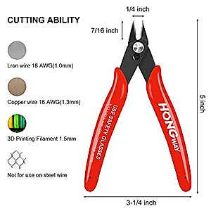 HongWay 5pcs Wire Cutters, Micro Flush Cutters with Spring, Wire Cutting Pliers, Wire Snips for Electronics Soft Copper Jewelry Making, 5-inches, Red