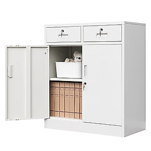 BESFUR 2 Drawers Metal Cabinet, 36” Locking File Cabinet for Garage、Classroom and Office - White