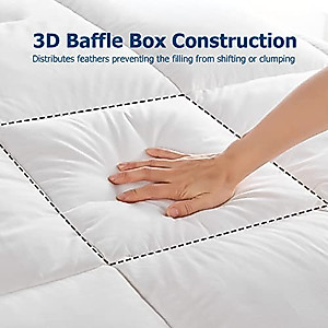 Dafinner Organic Feathers Down Comforter Queen Size Duvet Insert for All Seasons - Hotel Collection 100% Cotton, Fluffy 750 Fill-Power, Medium Warm Full Queen Bed Blanket, 90”x90”, White