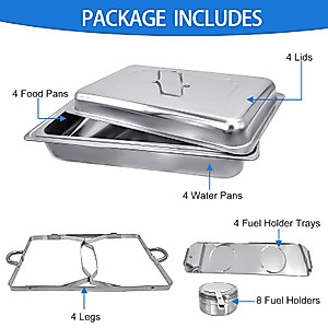 Jacgood Chafing Dish Buffet Set 4 Pack 8QT Stainless Steel Food Warmer Chafer Complete Set with Water Pan, Chafing Fuel Holder for Party Catering