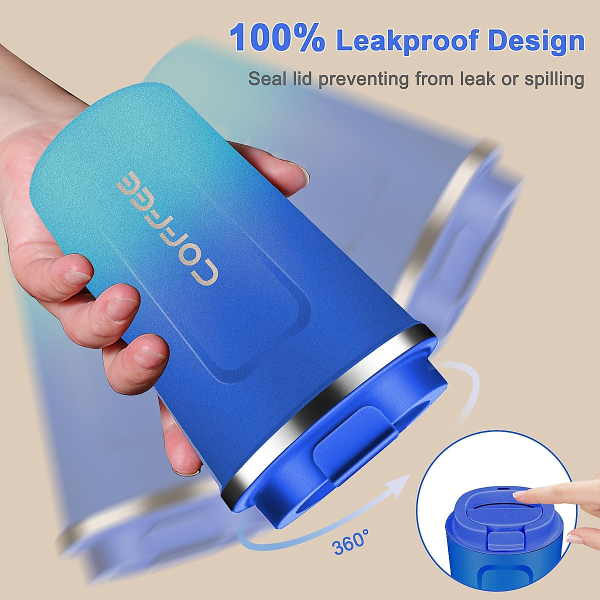 JTRYEMU Travel Mug 12 oz Insulated Coffee Cup with Lid, Reusable Leak Proof Tumbler, Stainless Steel Vacuum Gradient Colorful Thermos Cup, Thermal Keeps Cold and Hot for Coffee/Tea