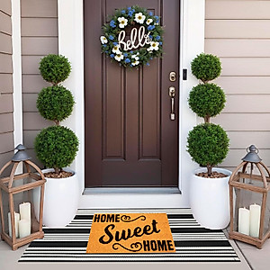 Striped Rug Outdoor Porch Rug Black Striped 23.5x51 inches Washable Layered Outdoor Doormat Front Door Mat Cotton Striped Outdoor Rug for Front Door Entryway Patio Laundry Kitchen