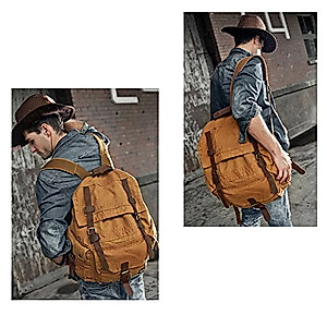 Jonon Vintage Canvas Backpack for MenLeather Rucksack Knapsack 17 inch Laptop Tote (Green)