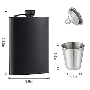2 pcs Flask for Liquor for Men Matte Black 8 Oz Stainless Steel Leak proof with 2 pcs wine glass 2 pcs Funnel used for Gift,Camping, Outdoor Activitie,Groomsman Bridesmaid Wedding Party